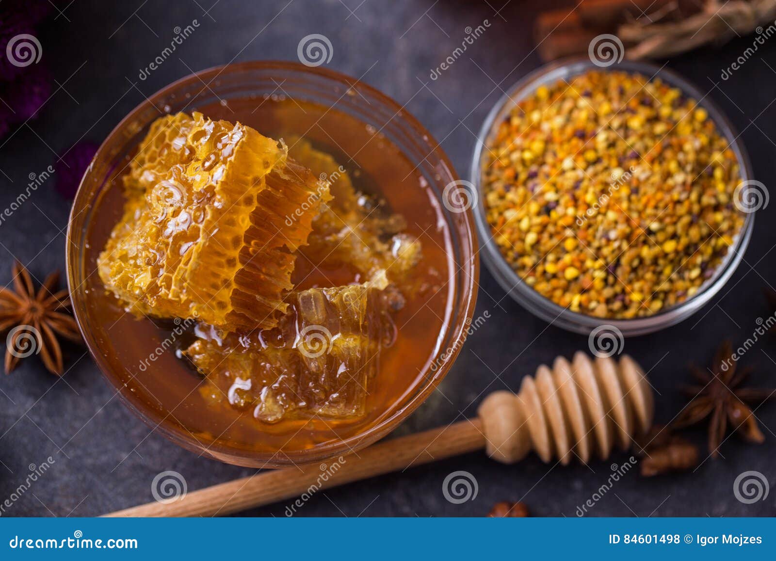 Honeycomb, Pollen, Propolis, Honey on the Table Stock Photo - Image of ...