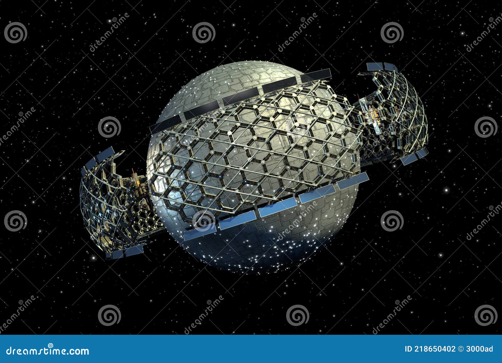 Honeycomb Structure Around a Spherical Spaceship Stock Illustration ...