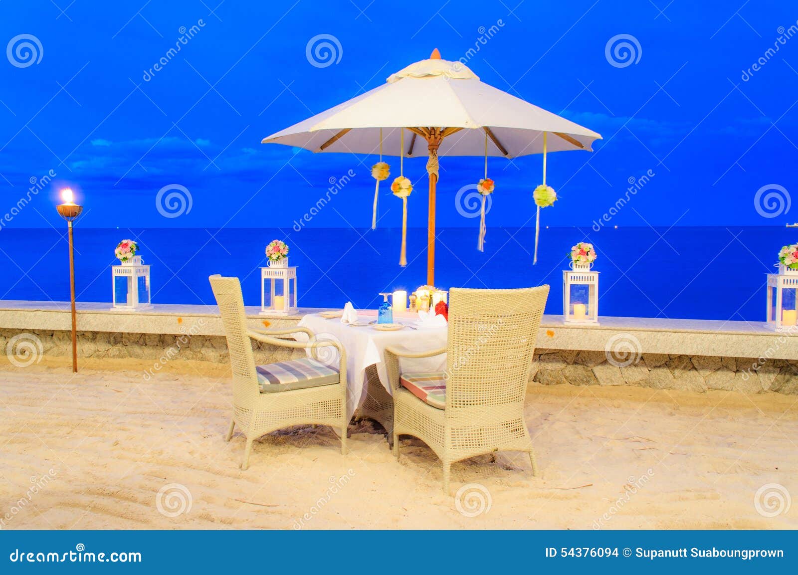 Honeymoon Table Set Up Dinner on the Beach Stock Photo - Image of table ...