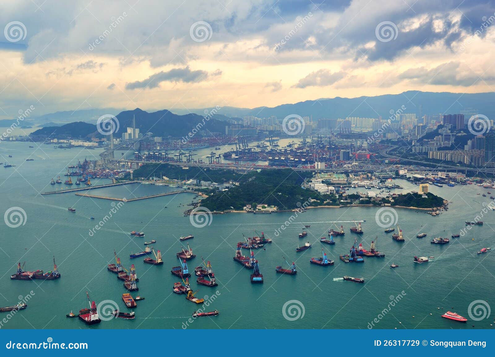 Hong Kong aerial view stock image. Image of boat, port - 26317729