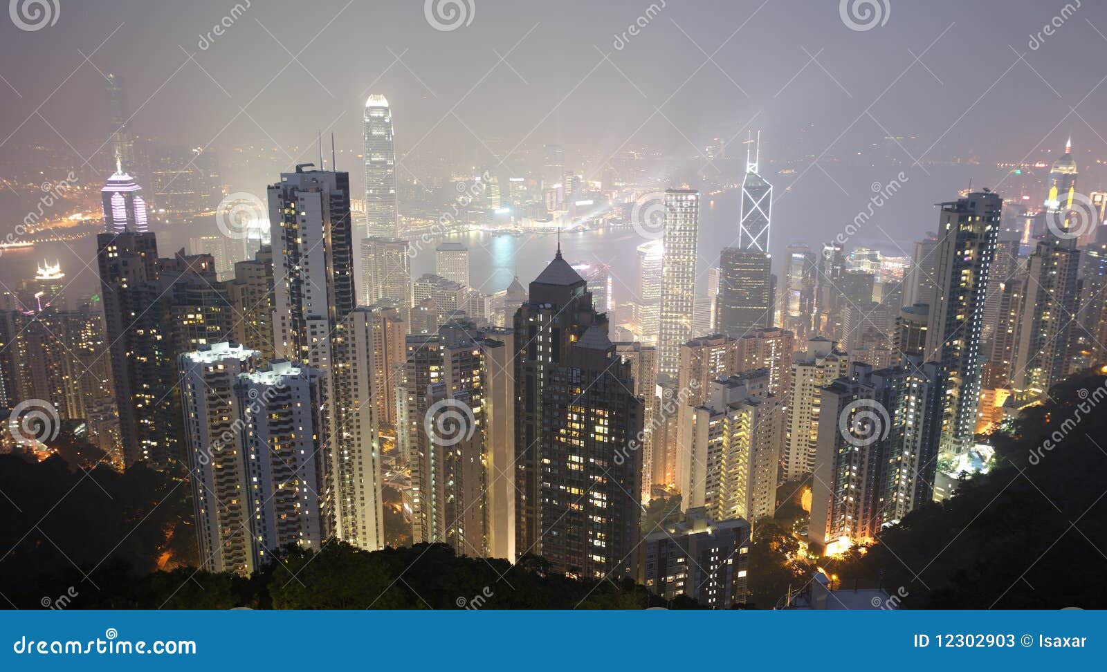 Hong Kong Central District Skyline at Night Stock Image - Image of ...