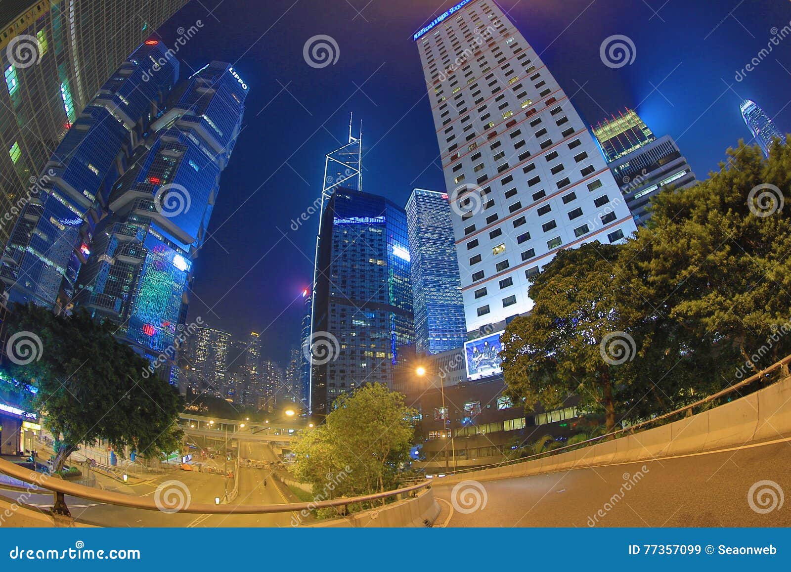 Hong Kong Central at night editorial stock image. Image of business ...