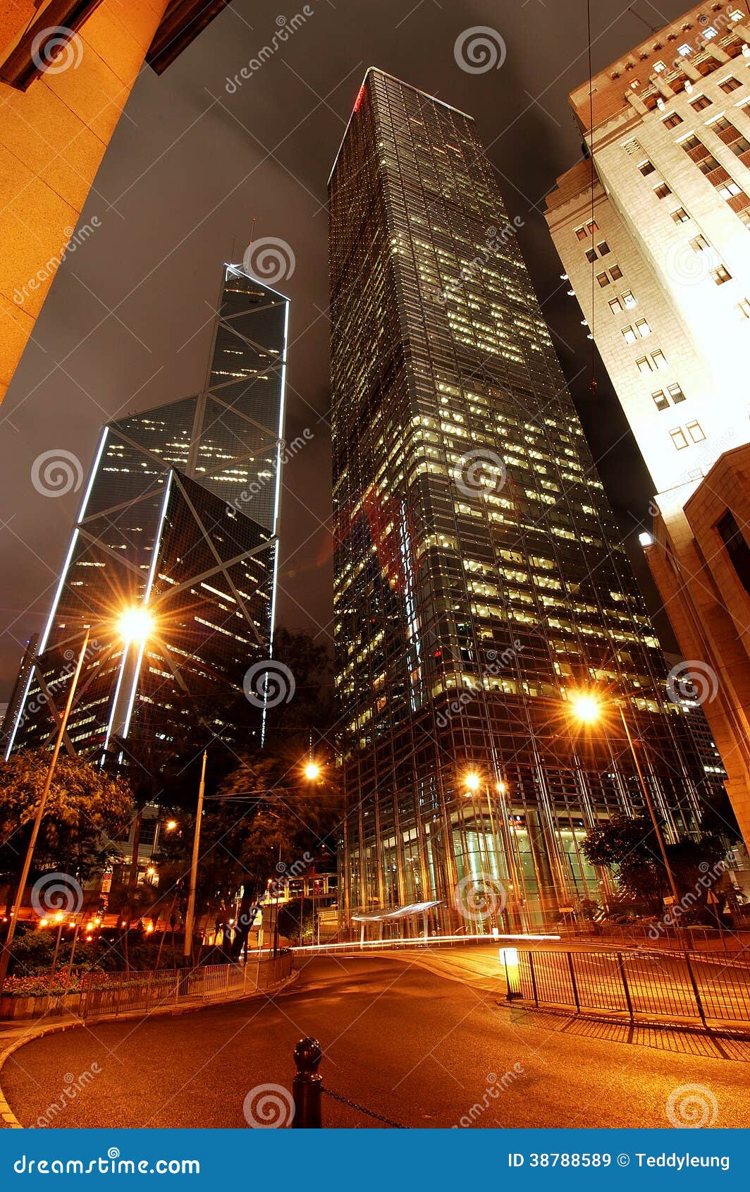Hong Kong Central at Night Banking Building Stock Image - Image of ...