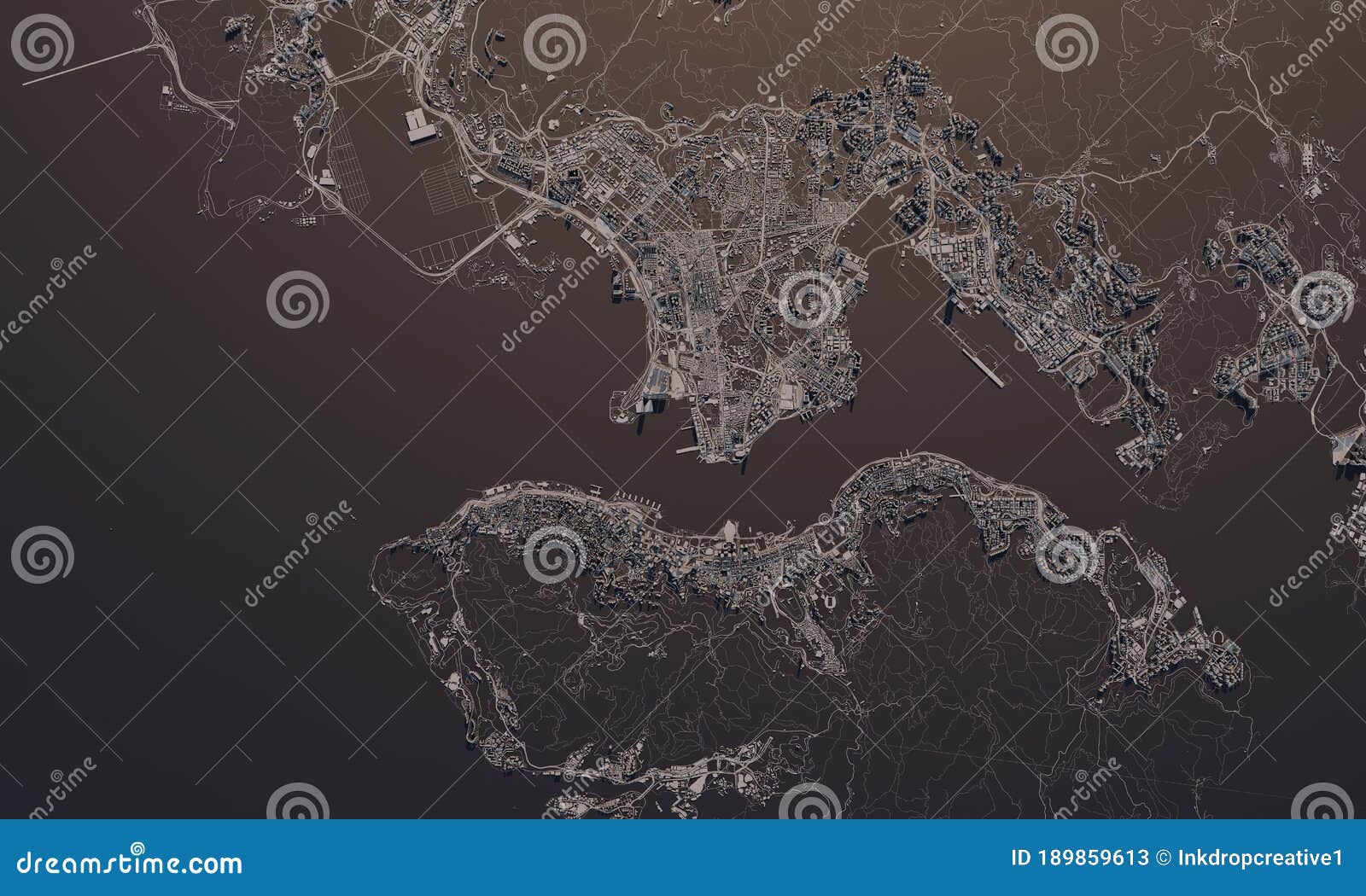 Hong Kong City Map 3D Rendering. Aerial Satellite View Stock ...