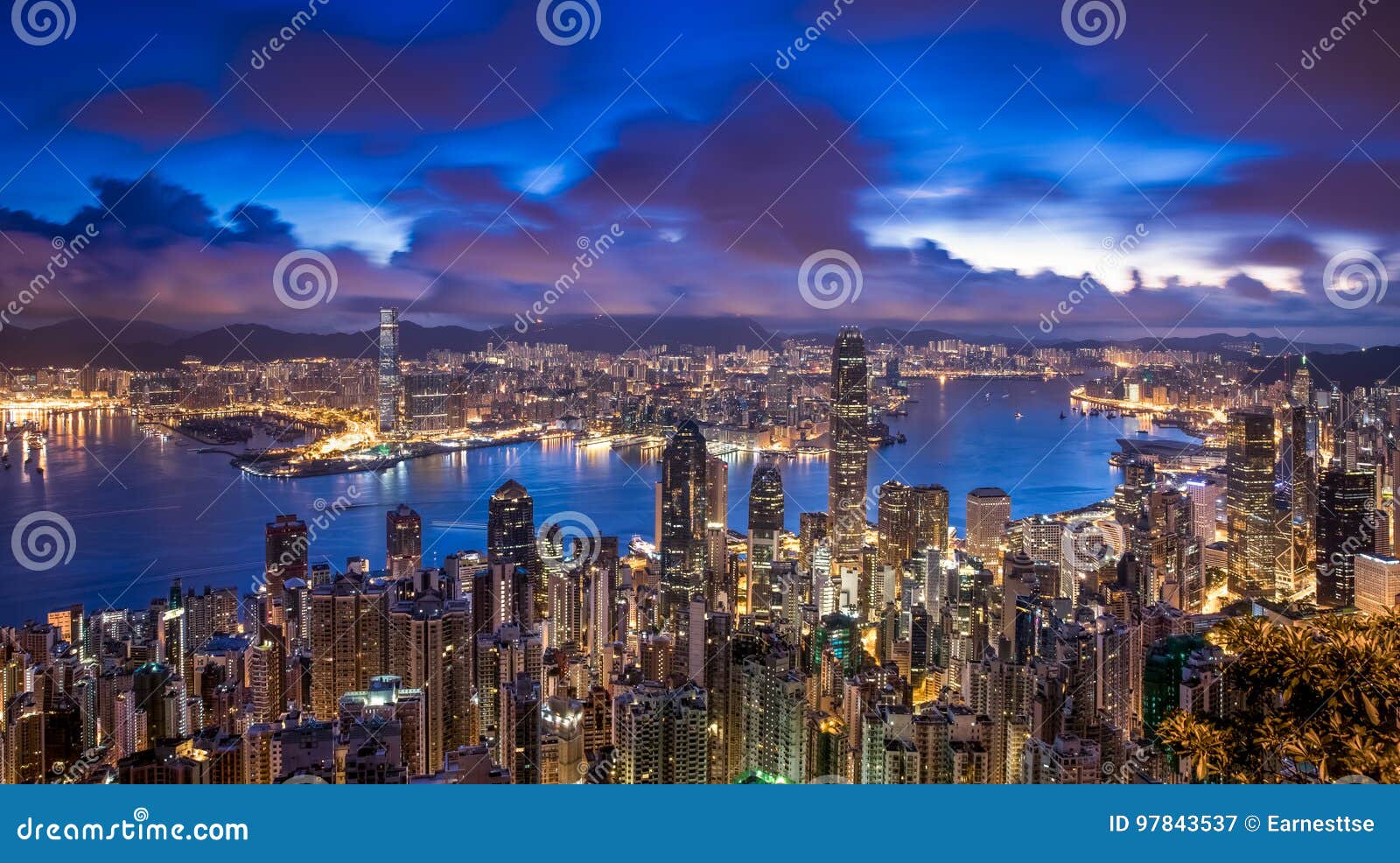 Hong Kong City View from Peak at Dawn Stock Image - Image of built ...