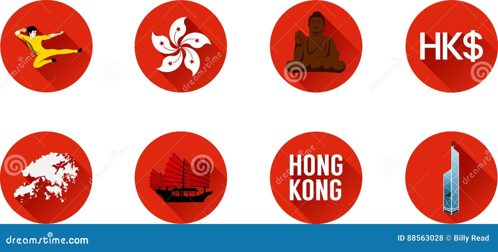 Hong Kong Flat Icon Set illustrazione vettoriale. Illustrazione di ...