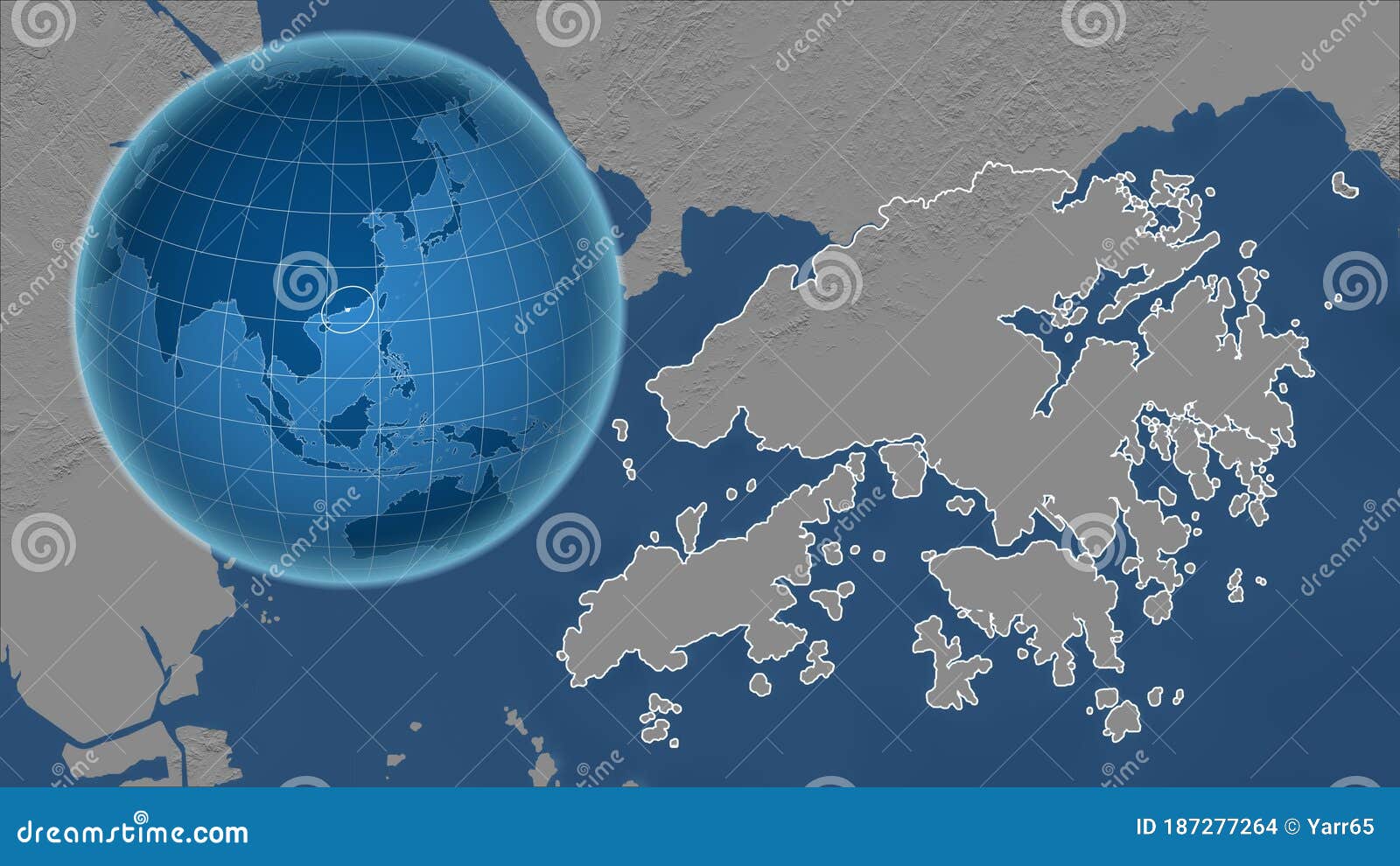 Hong Kong - Grayscale. Country and Globe, Composition Stock ...