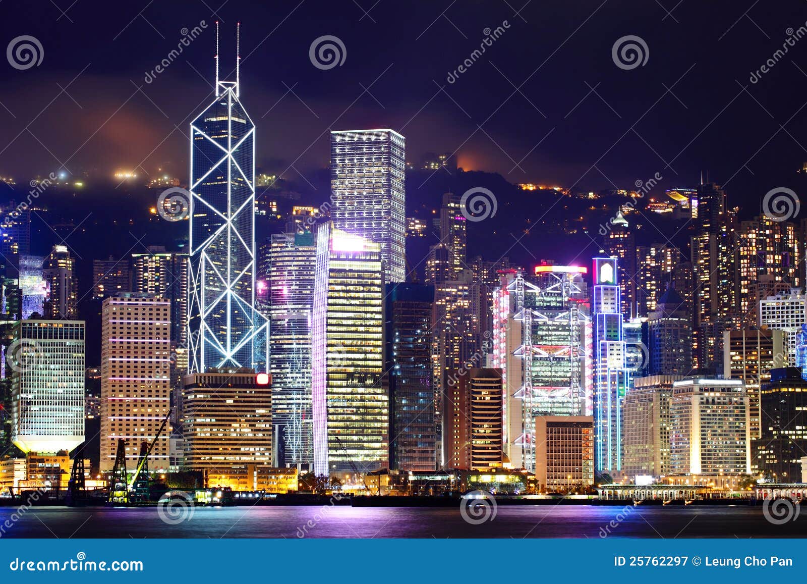 Hong Kong Modern Buildings at Night Stock Image - Image of finance ...