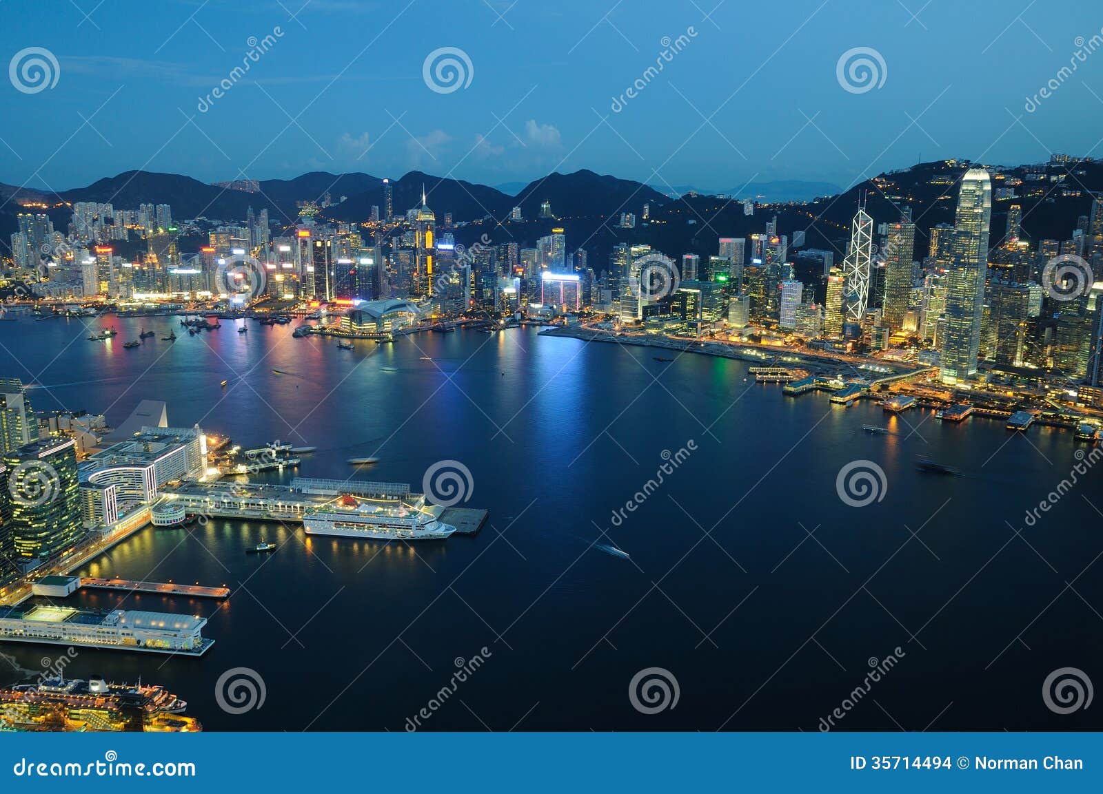 Hong Kong Night Scene Aerial View Stock Photo - Image of colorful ...