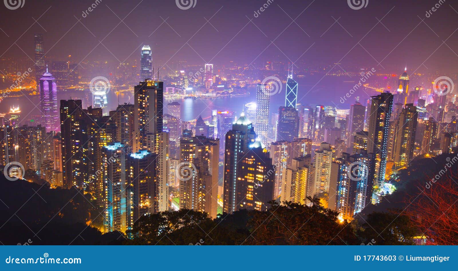 Hong Kong Night Scene from the Peak Stock Image - Image of harbor ...