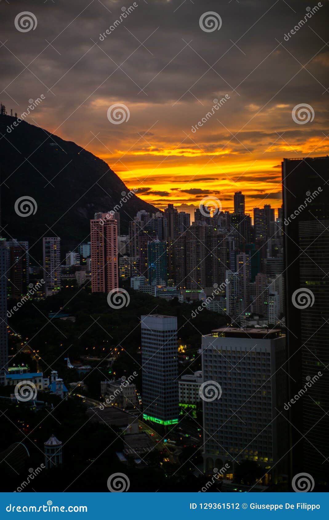 Hong Kong Skyline at Sunset before the Typhoon - 1 Stock Photo - Image ...
