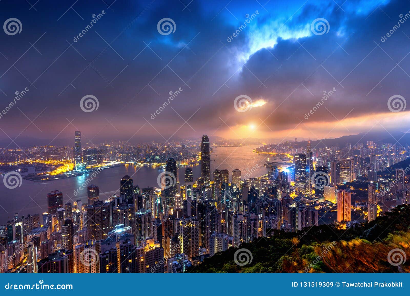 Hong Kong at Sunset from the Victoria Peak Stock Image - Image of ...