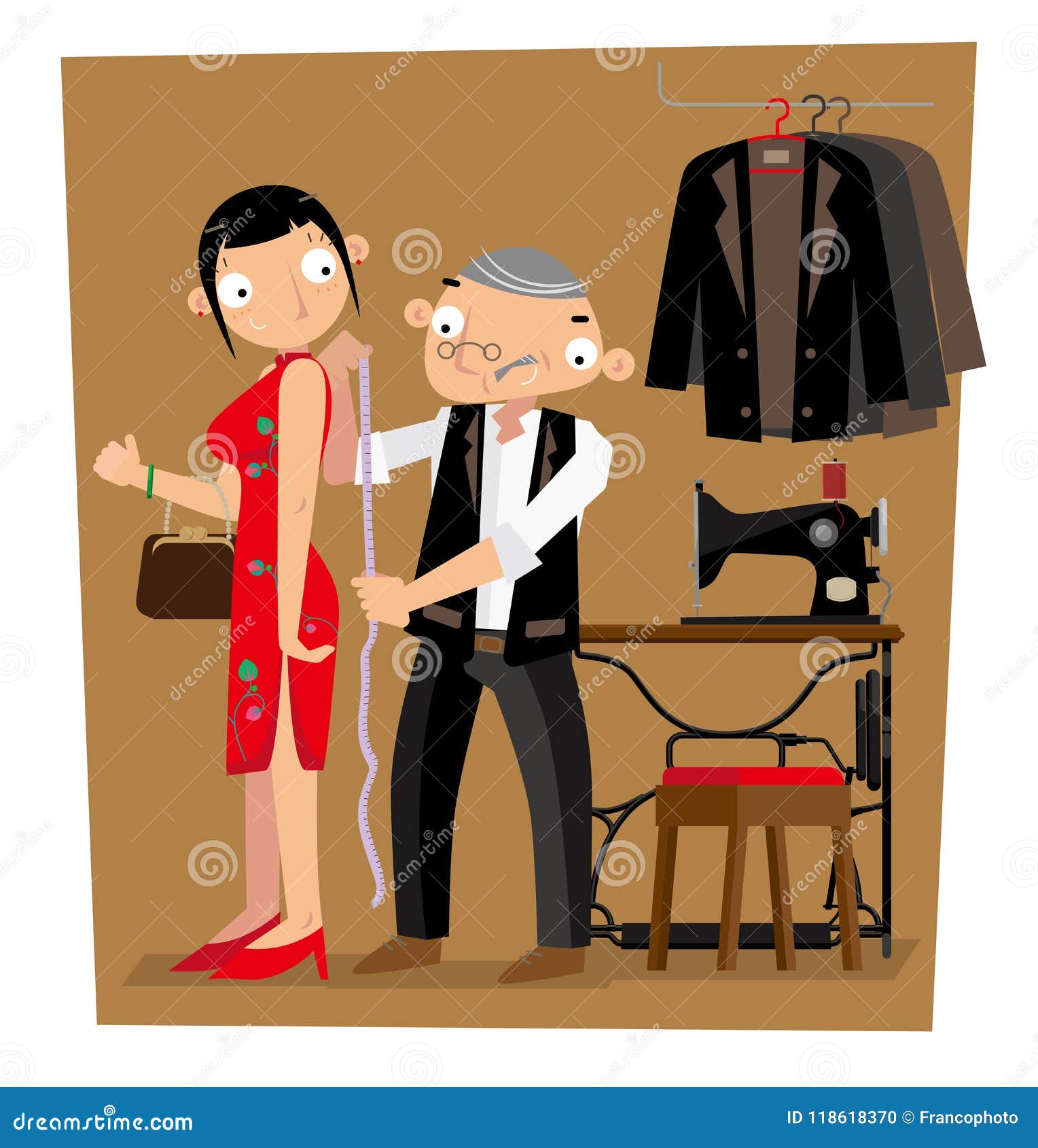 A Hong Kong Tailor Gets Length Measurement of His Client Stock Vector ...