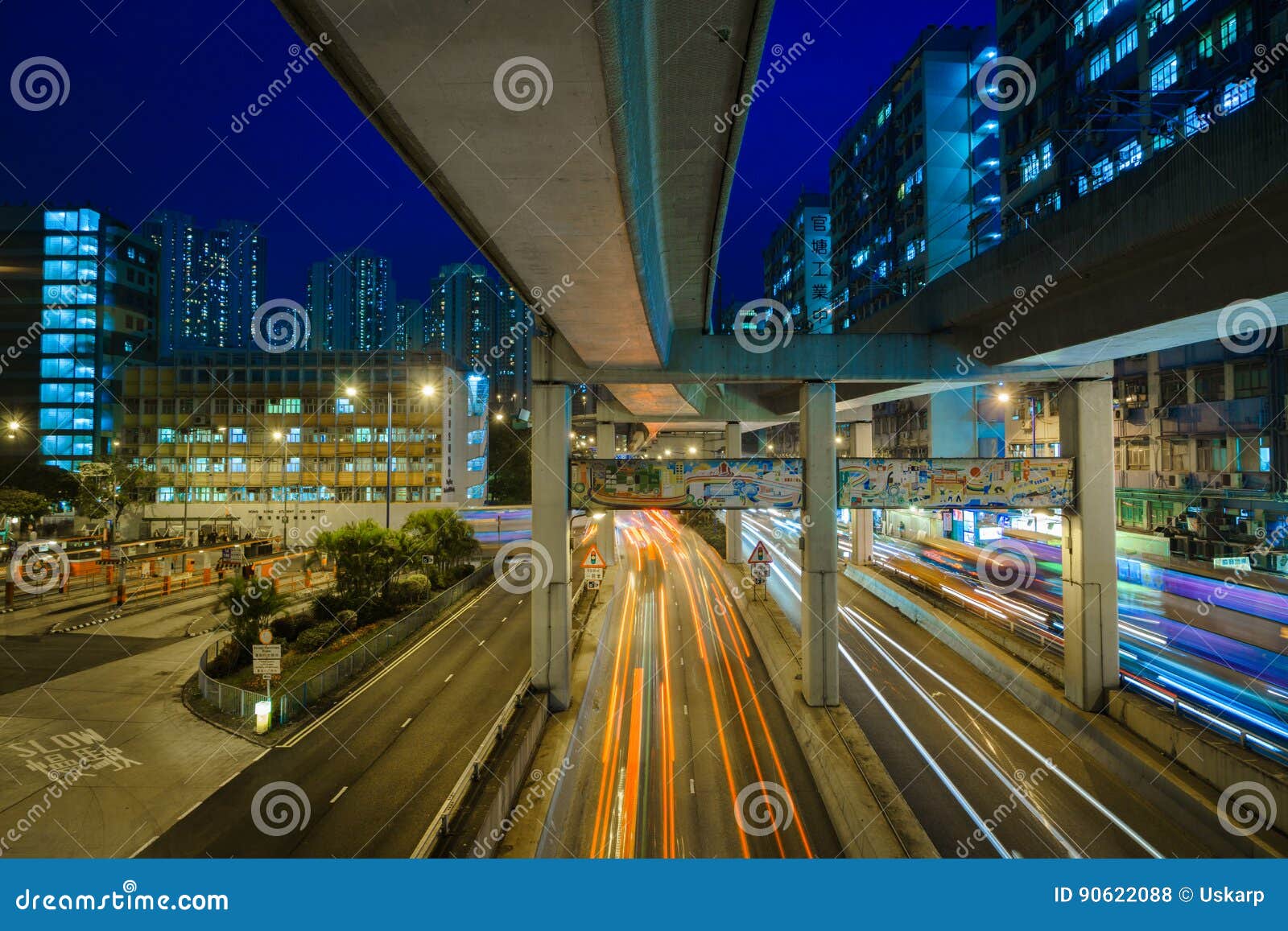Hong Kong Traffic Night View Editorial Stock Photo - Image of line ...
