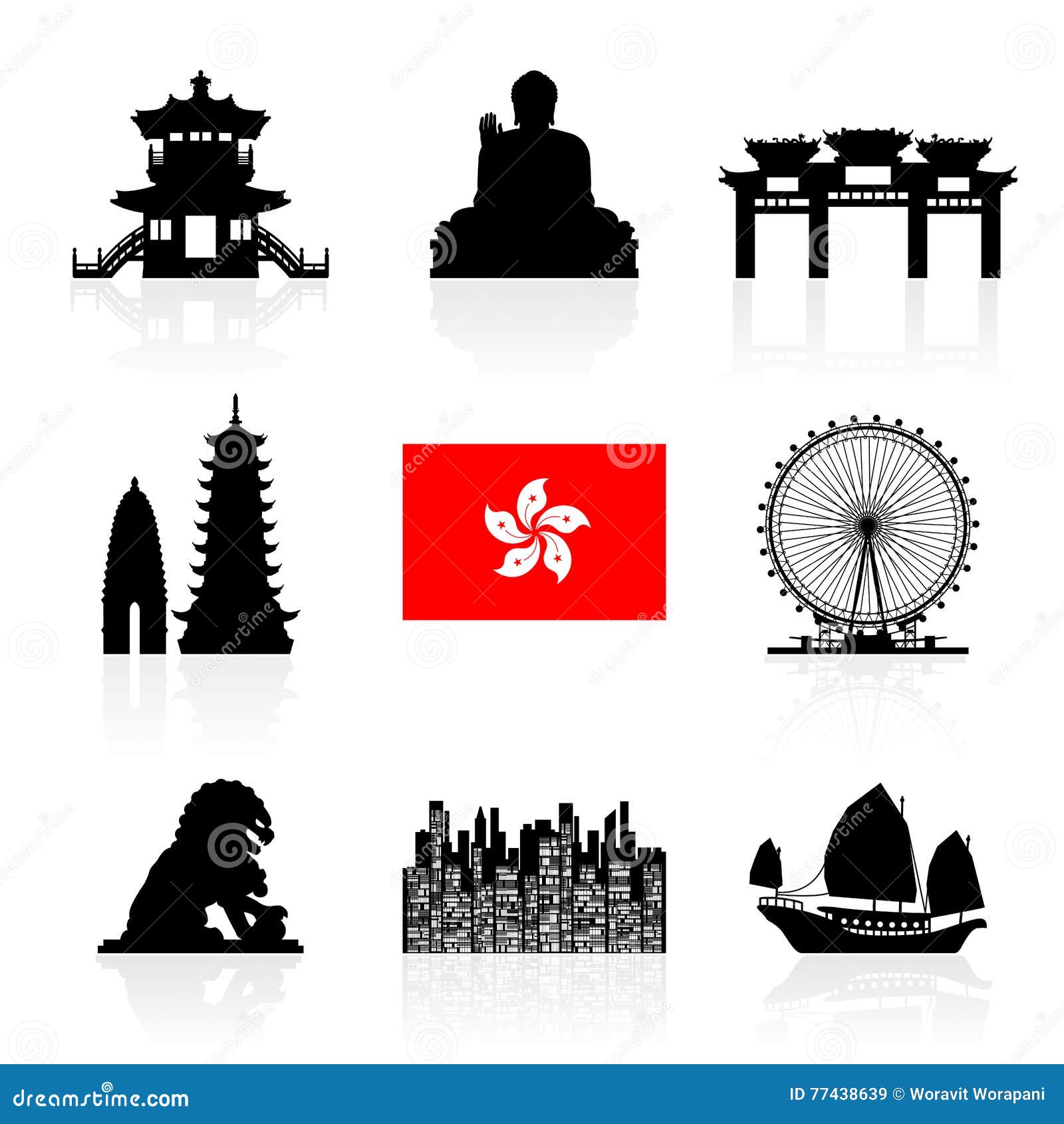 Hong Kong Travel Landmarks. Stock Vector - Illustration of country ...