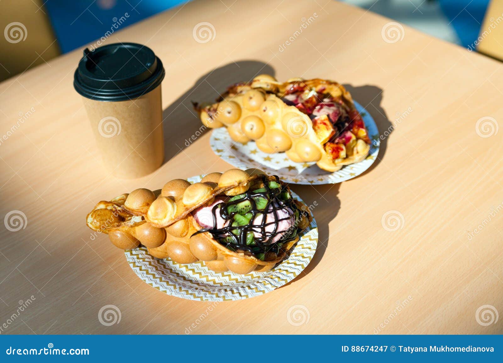 The Hong Kong Waffles and Paper Coffee Cup Stock Image - Image of ...