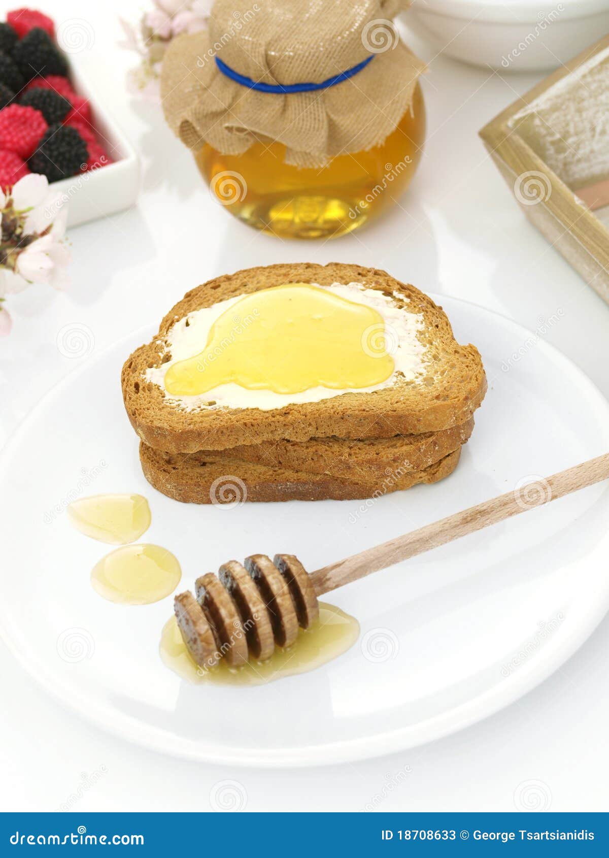 Honing op toost stock afbeelding. Image of toost, nave - 18708633