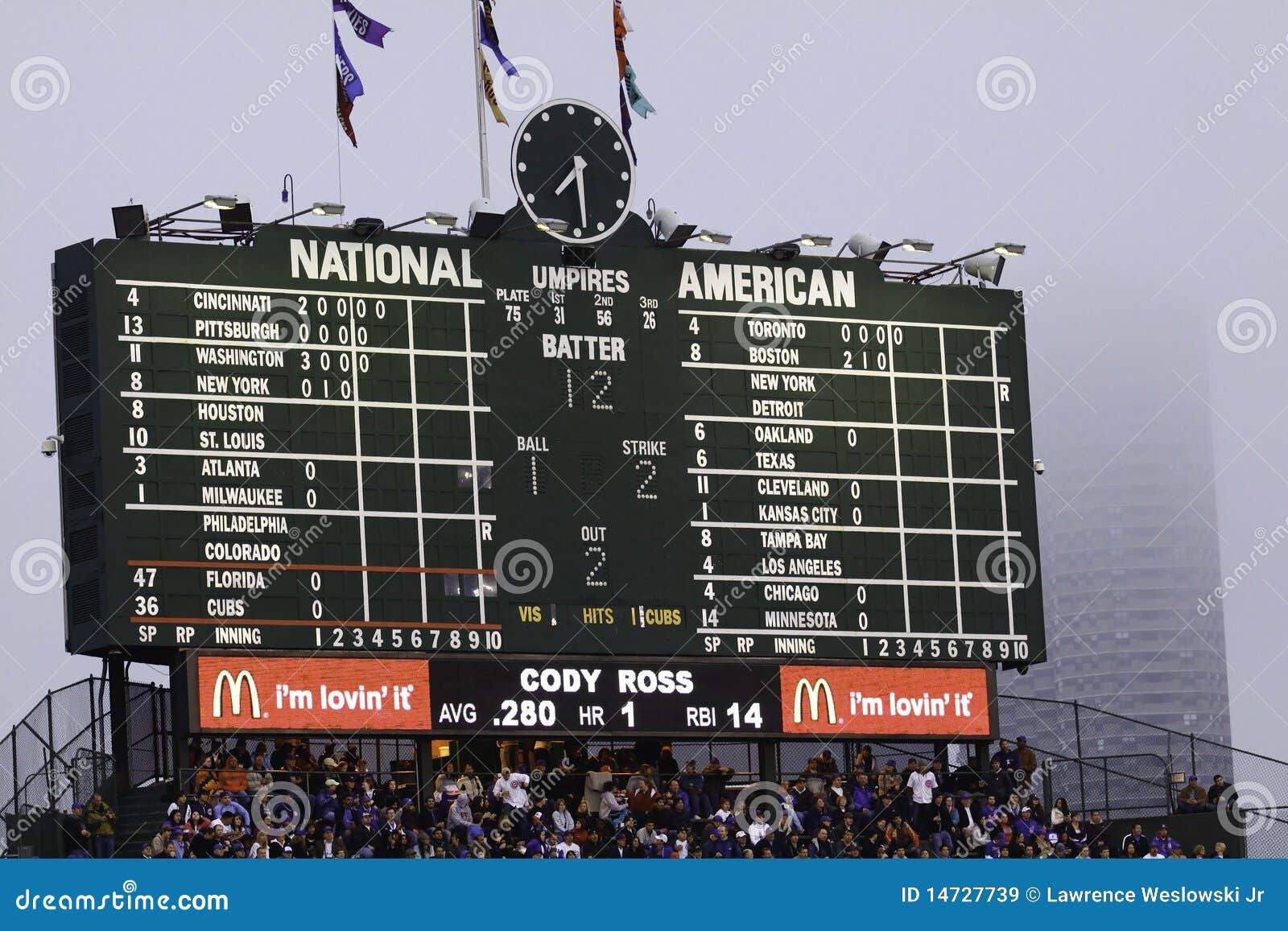 Honkbal - Wrigley Het Beroemde Scorebord Van Het Gebied Redactionele ...