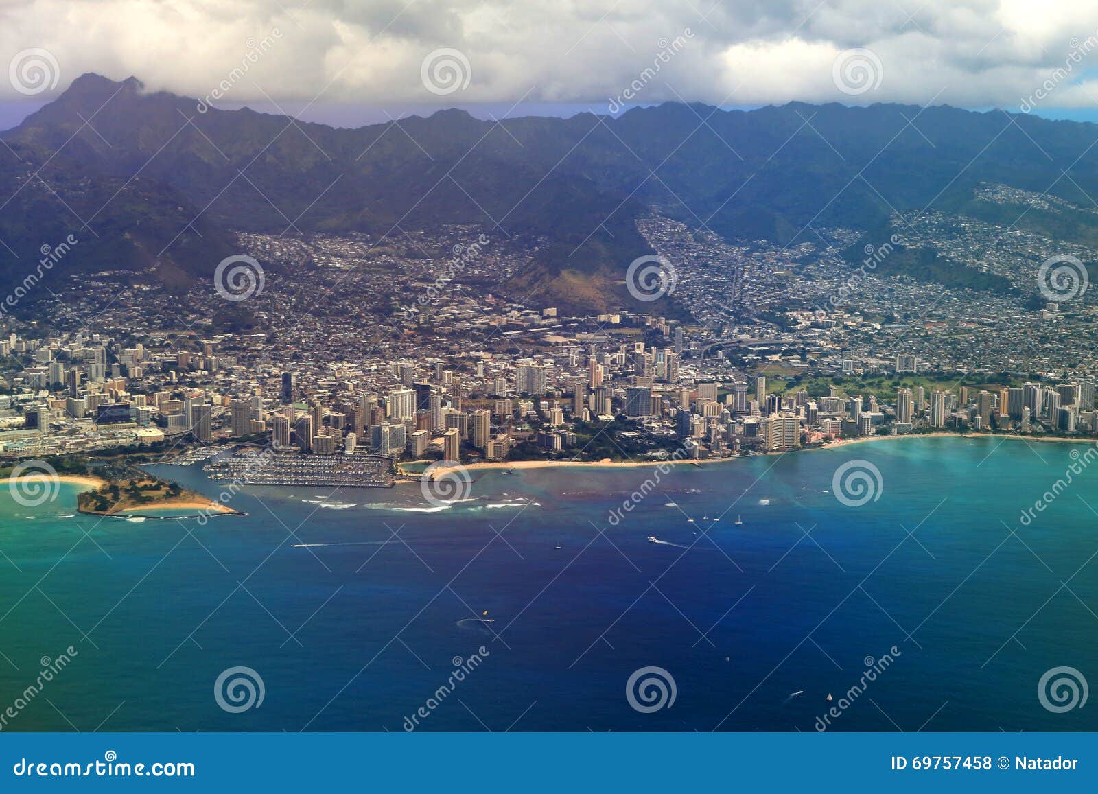 Honolulu, aerial view stock photo. Image of island, coastline - 69757458