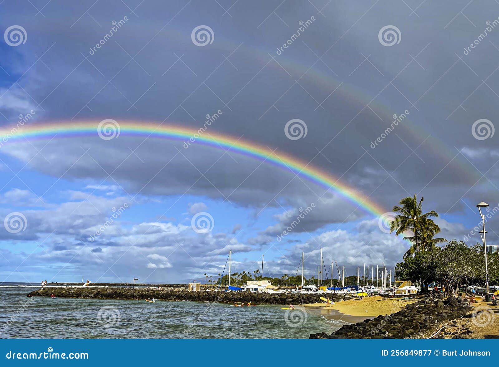 Honolulu, Hawaii - Nov 6, 2021-Double Rainbow Over Beach in Oahu ...