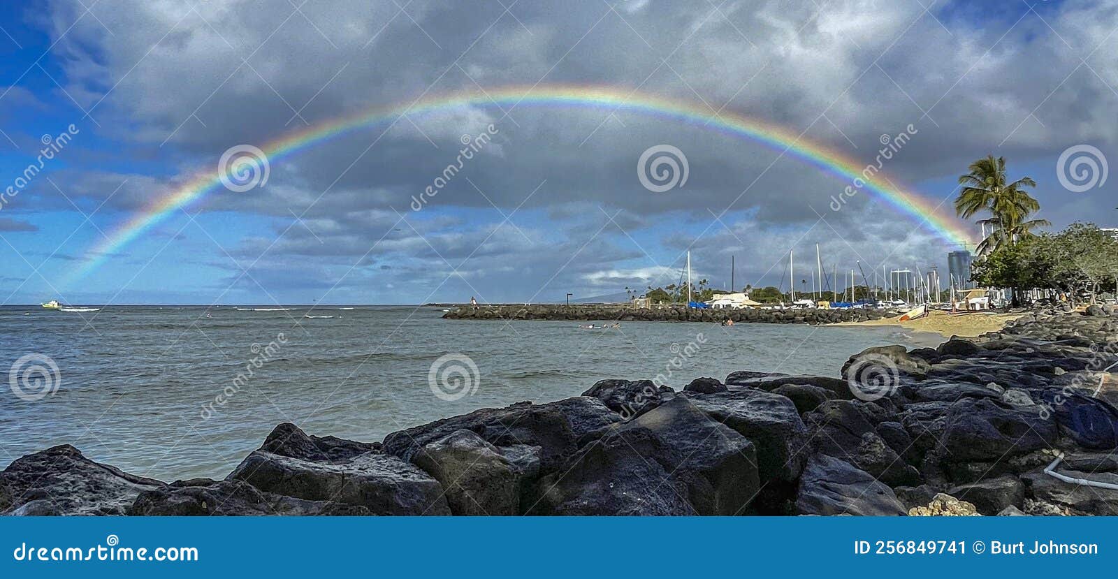 Honolulu, Hawaii - Nov 6, 2021-Rainbow Over Beach on Oahu, Hawaii ...