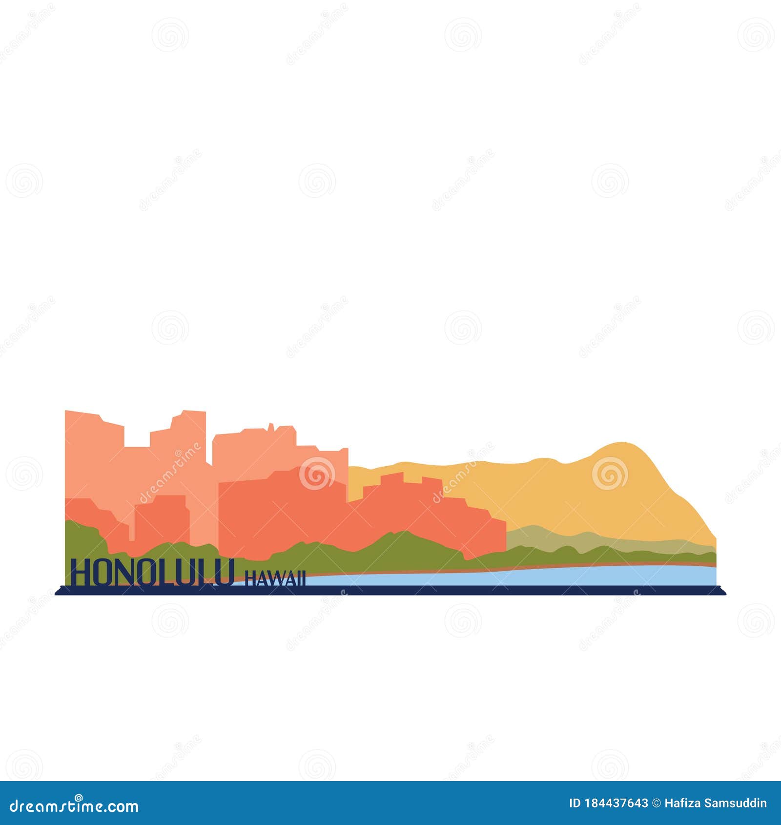 Honolulu Hawaii. Vector Illustration Decorative Background Design Stock ...