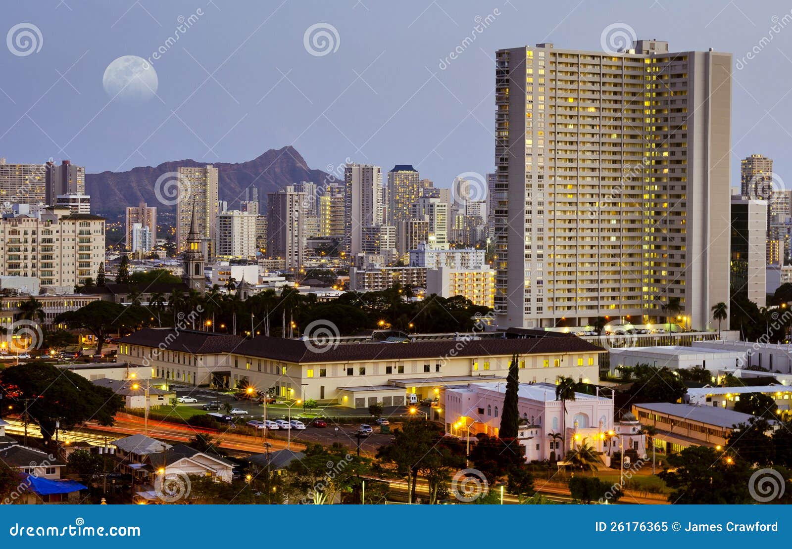 Honolulu night time stock image. Image of hawaiian, full - 26176365