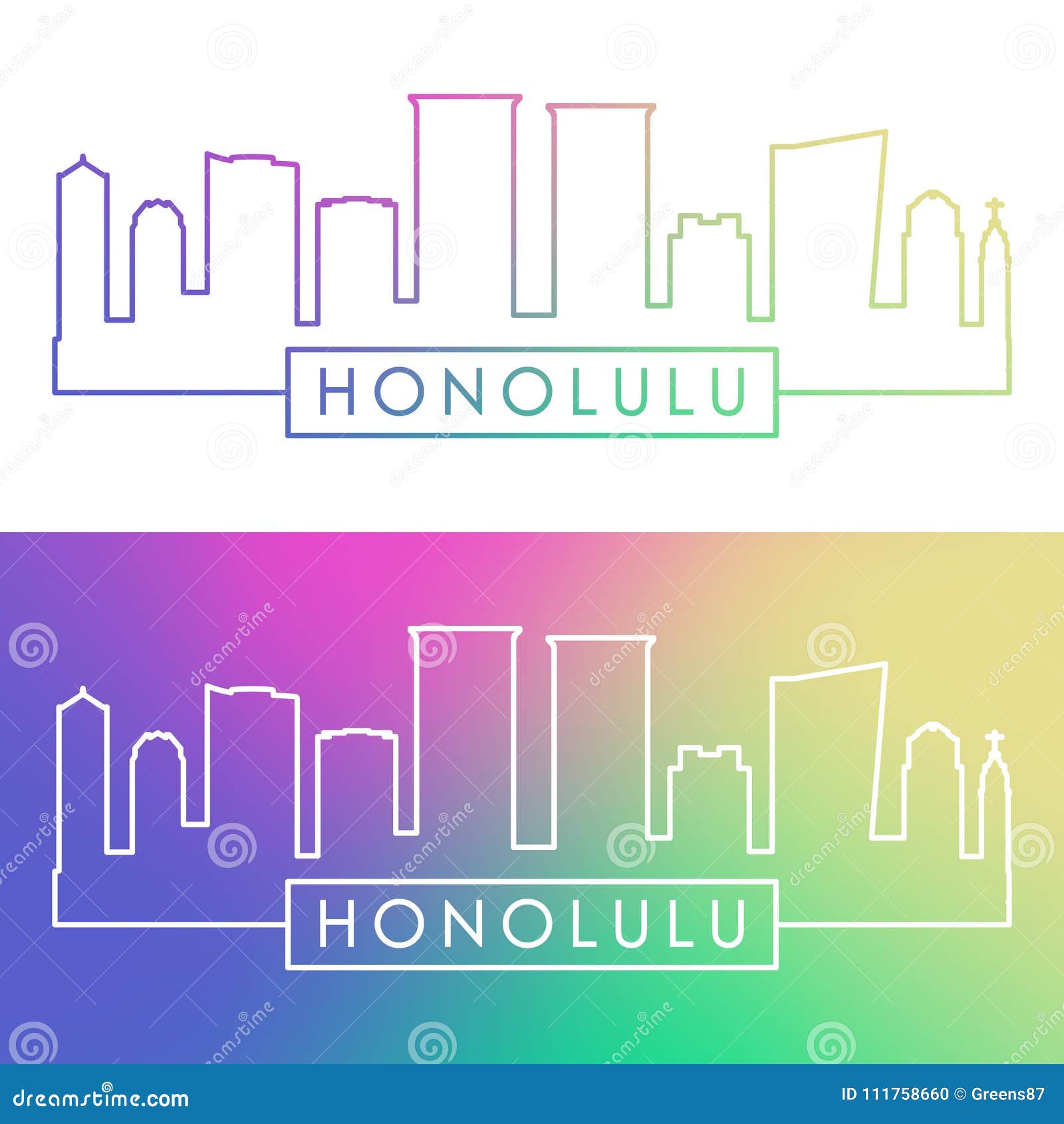 Honolulu USA Skyline And Landmarks Silhouette Cartoon Vector ...