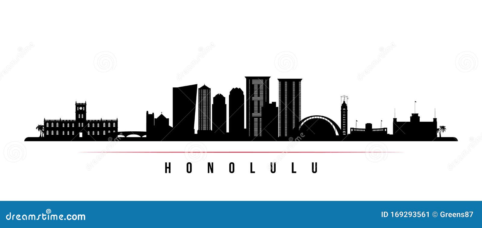 Honolulu USA Skyline And Landmarks Silhouette Cartoon Vector ...