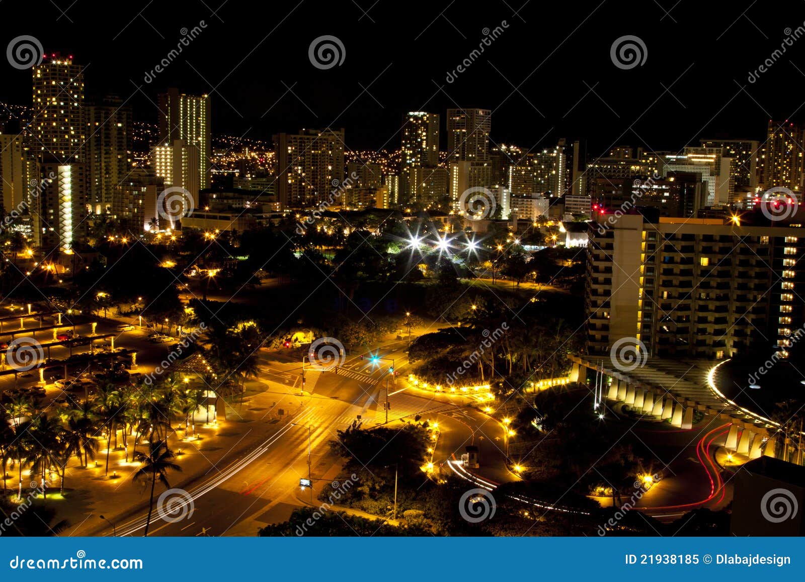 Honolulu skyline night HDR stock image. Image of building - 21938185