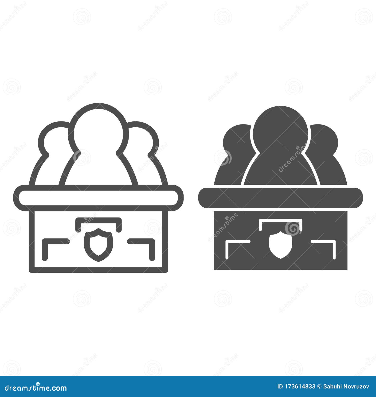 Honorable Jury Line and Solid Icon. Three Figures in Compartment ...