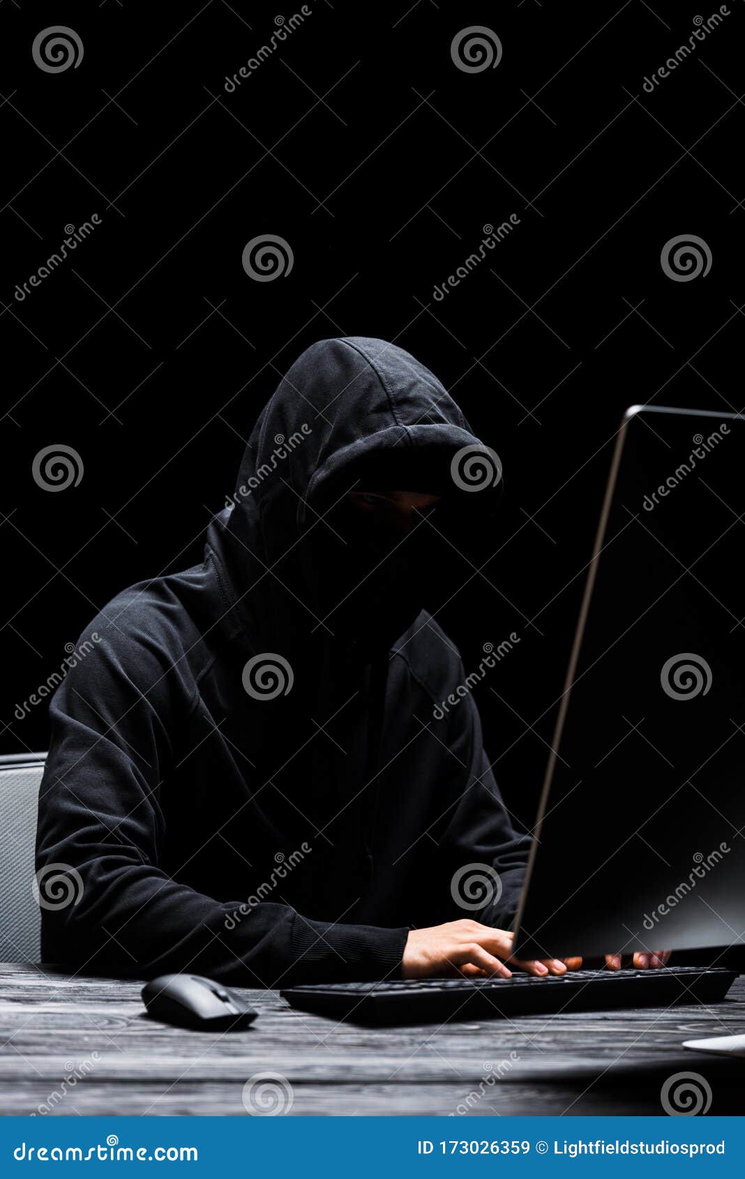 Hooded Anonymous Hacker in Mask Typing Stock Image - Image of system ...