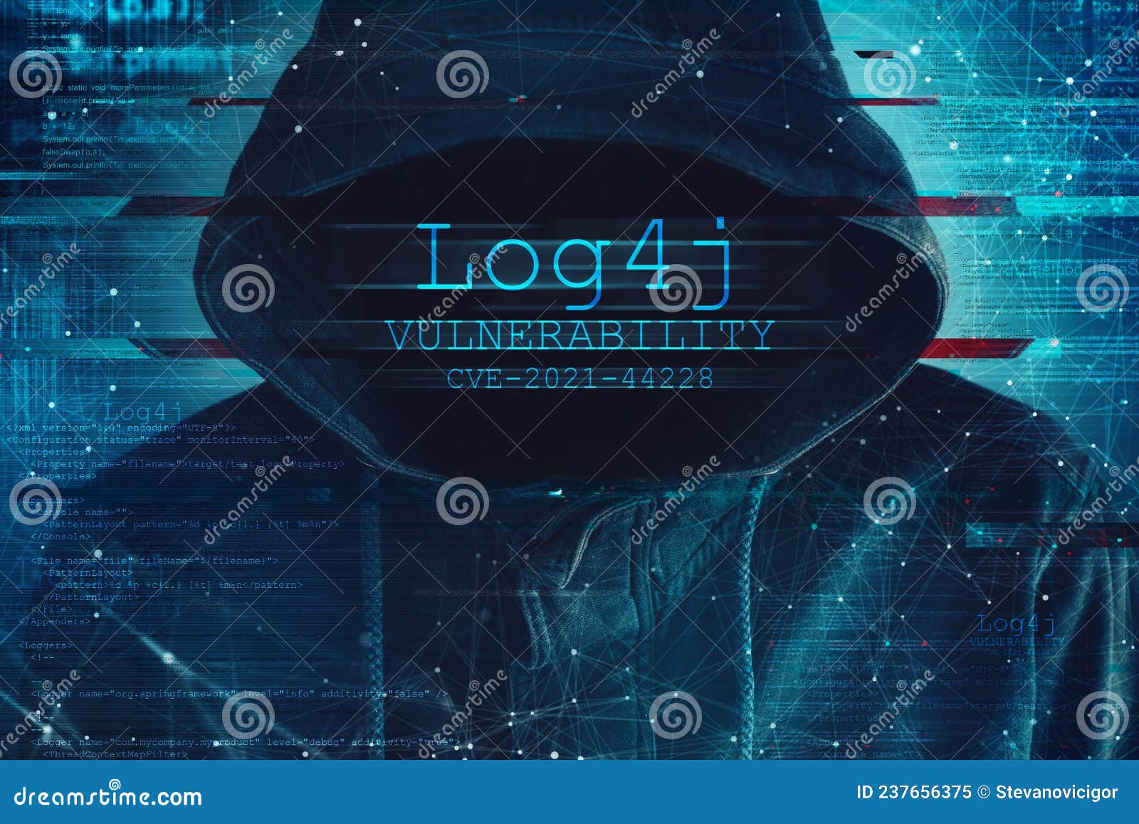 Hooded Computer Hacker in Cybersecurity Vulnerability Log4J Concept Stock Image - Image of ...