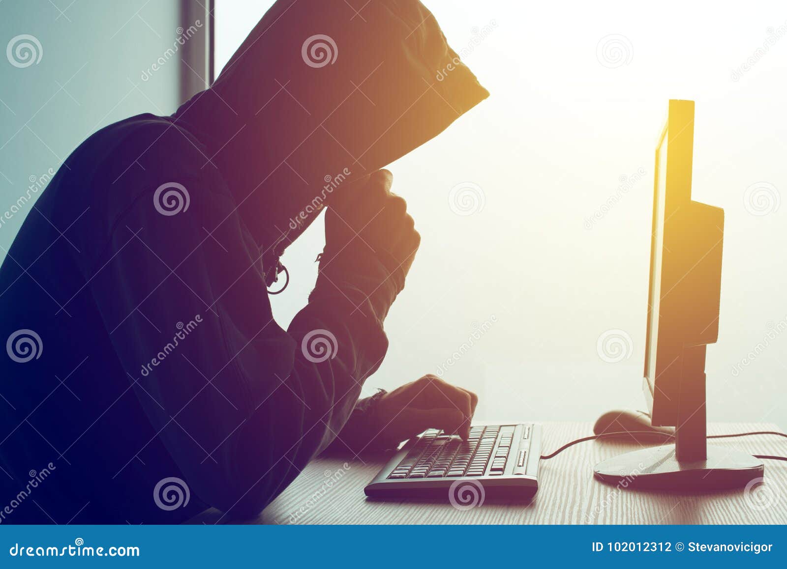 Hooded Computer Hacker Hacking Network Stock Photo - Image of hooded ...