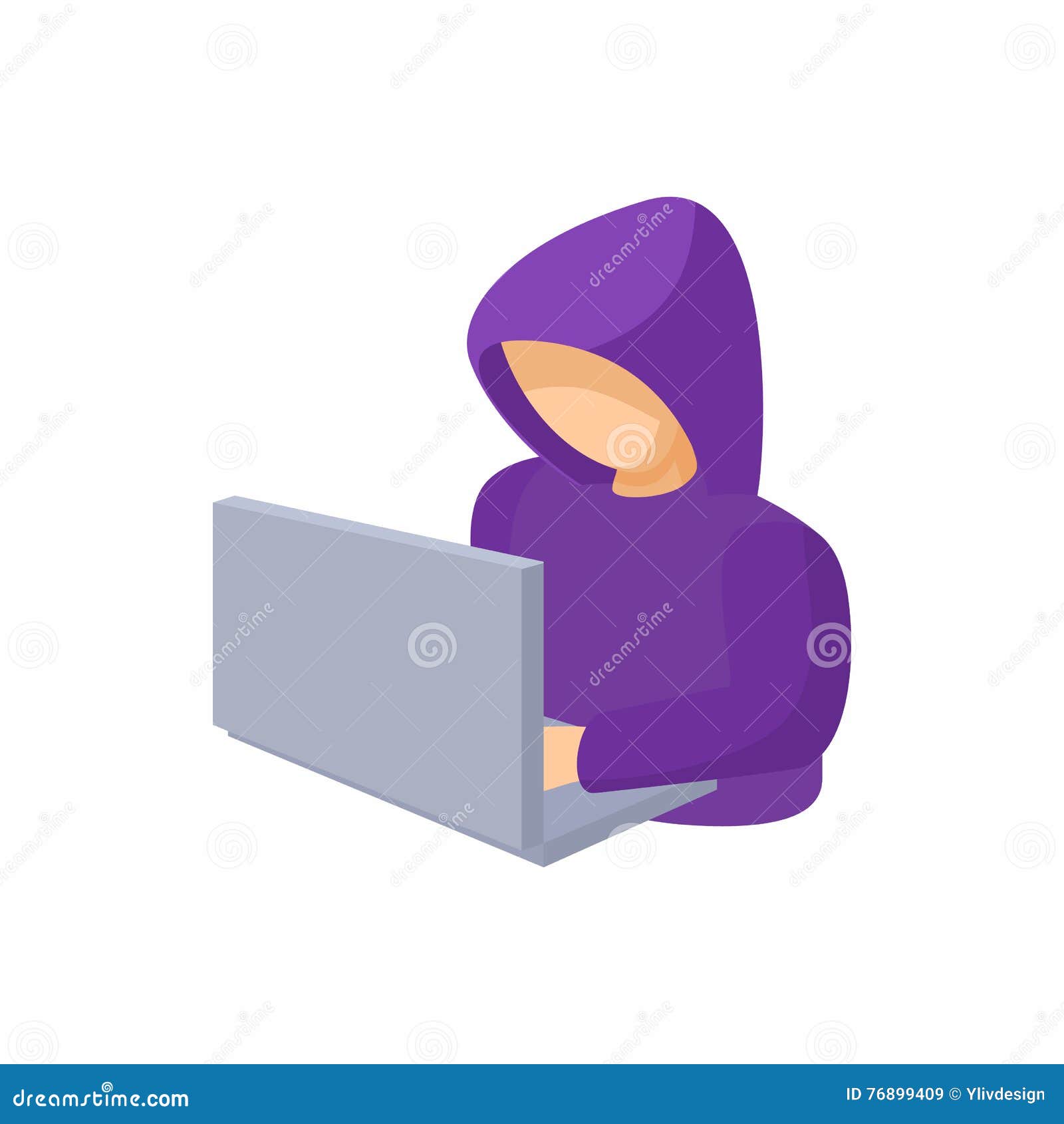 Hooded Computer Hacker With Laptop Icon Cartoon Vector | CartoonDealer ...