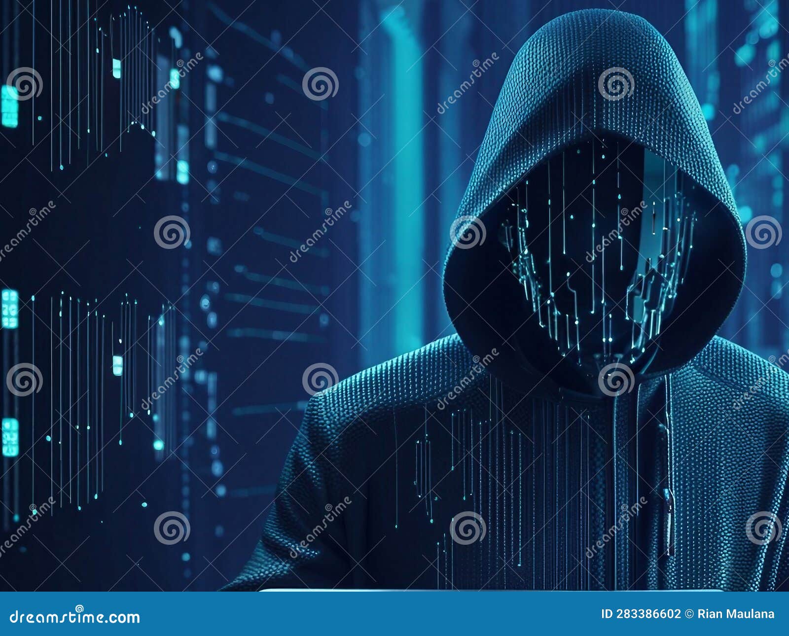 Hooded Computer Hacker in the Shadow with Binary Codes Stock Illustration - Illustration of ...