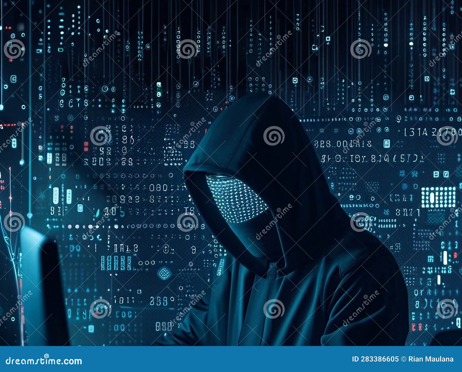 Hooded Computer Hacker in the Shadow with Binary Codes Stock ... Hooded Computer Hacker in the Shadow with Binary Codes Stock ...