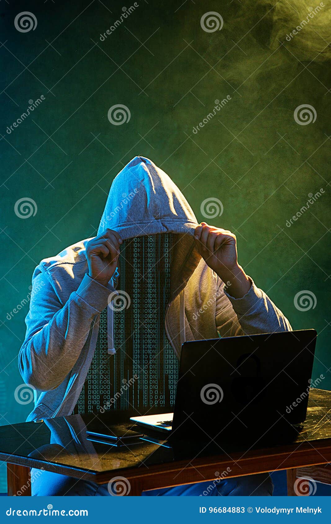 Hooded Computer Hacker Stealing Information with Laptop Stock Image ...