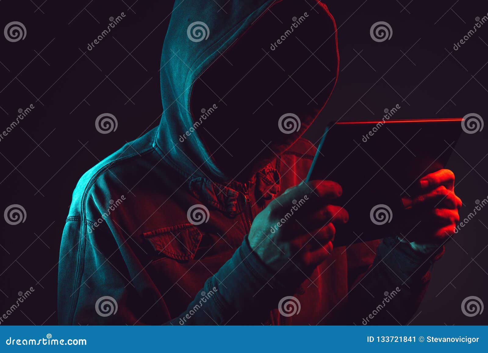 Hooded Computer Hacker with Tablet Computer Stock Image - Image of ...