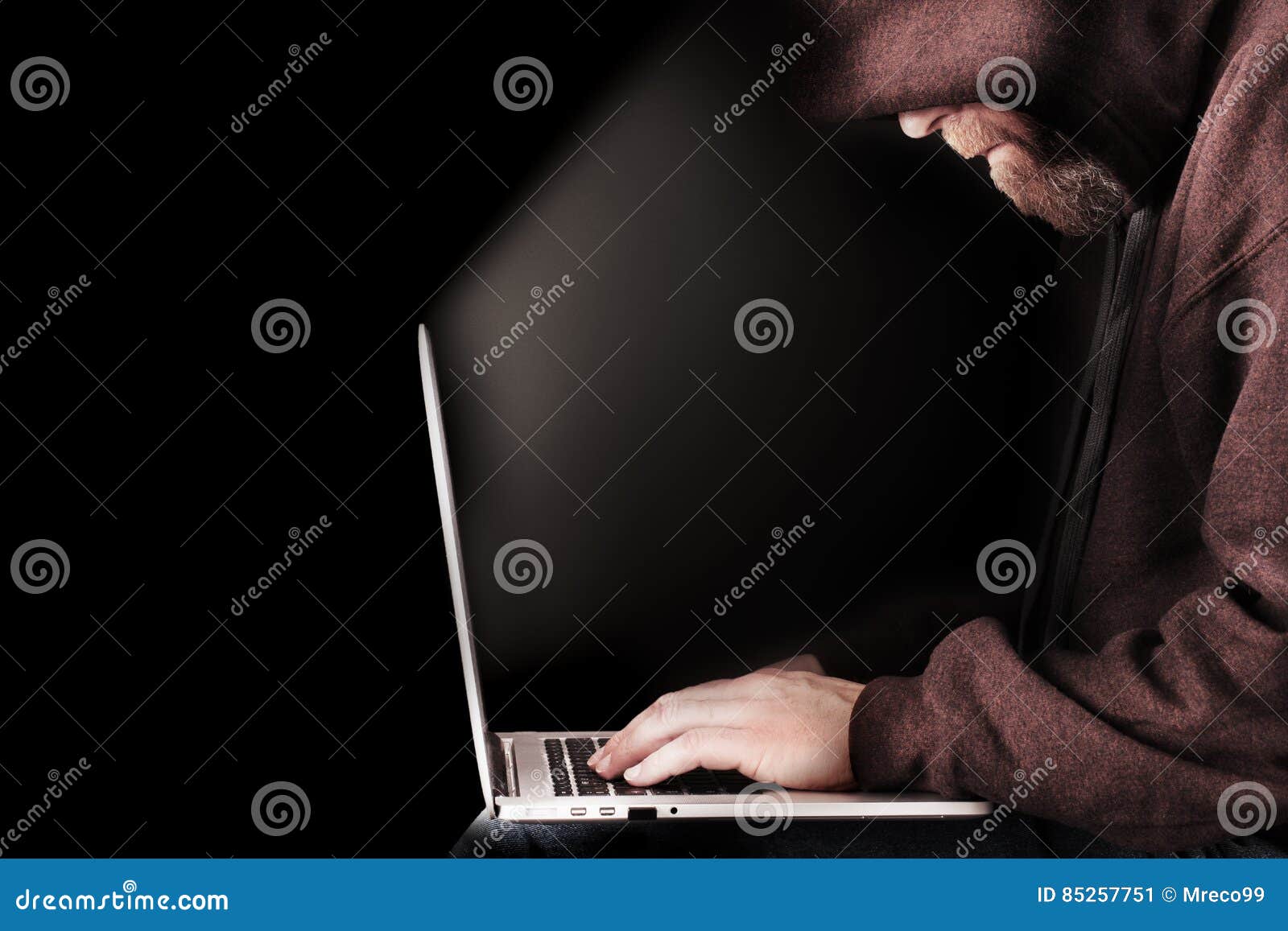 Hooded Computer Hacker Using Laptop Stock Image - Image of internet ...
