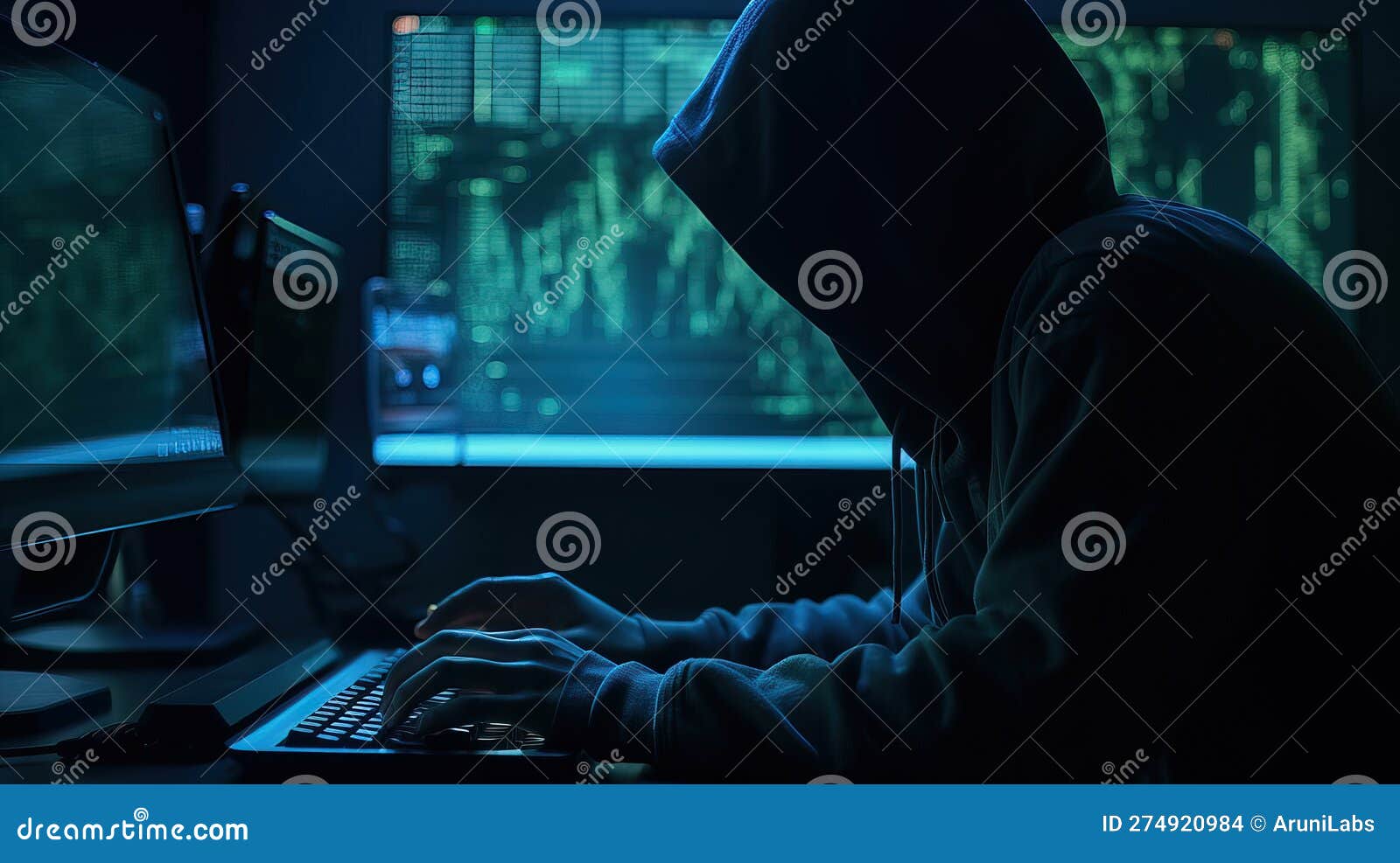 Hooded Figure, Glowing Keyboard, Hacker, Mysterious Cybersecurity ... Hooded Figure, Glowing Keyboard, Hacker, Mysterious Cybersecurity ...