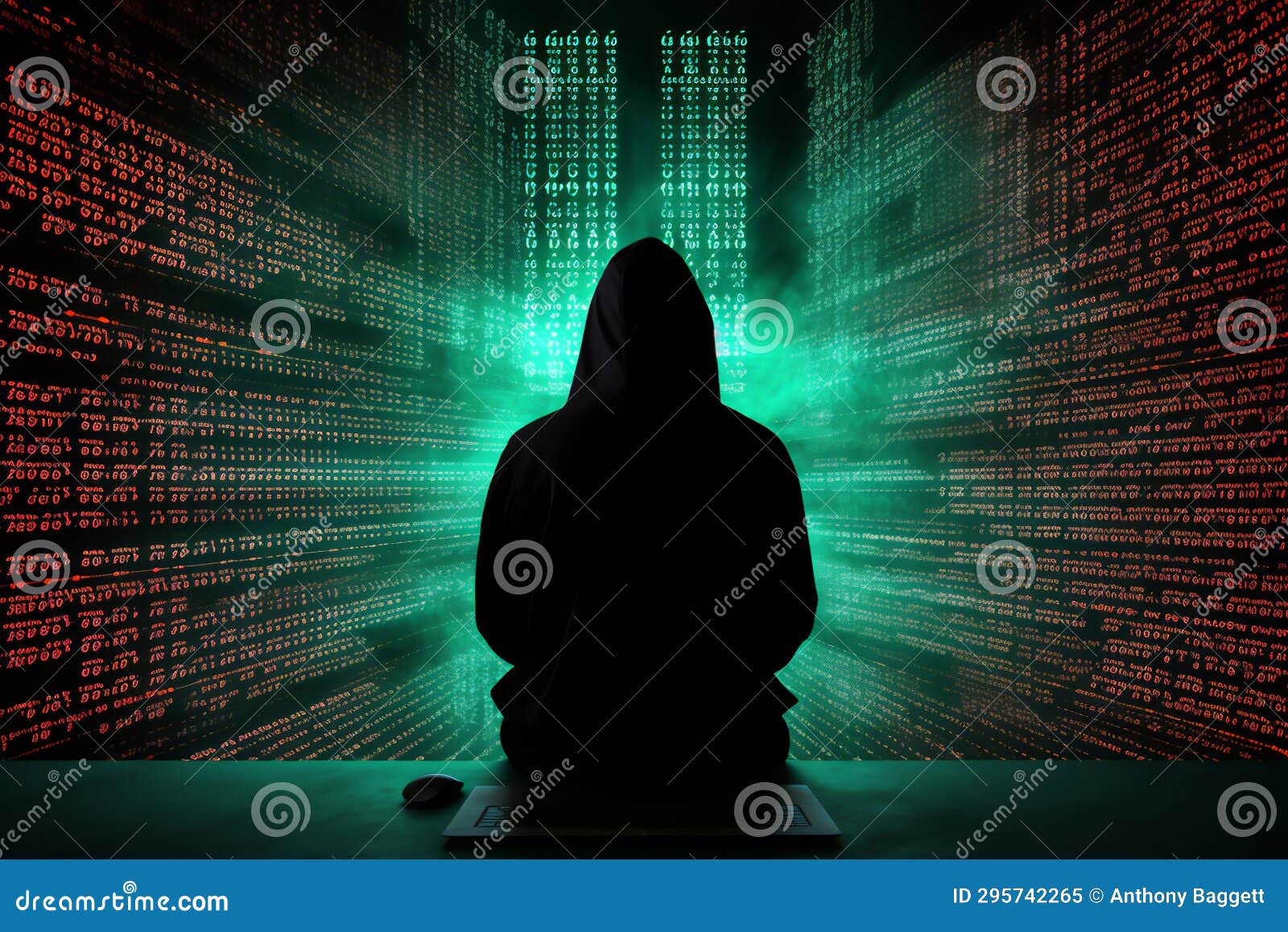 A Hooded Figure Hacking Data Servers Stock Illustration - Illustration ...