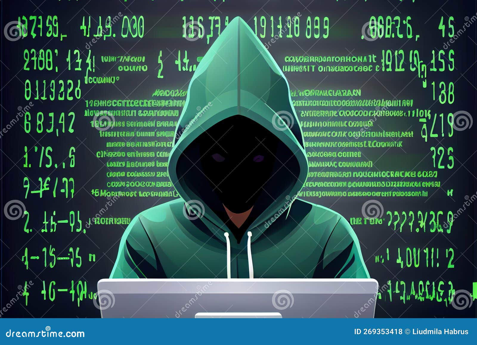 Hooded Hacker Against Green Background with Computer Code. Generative ...