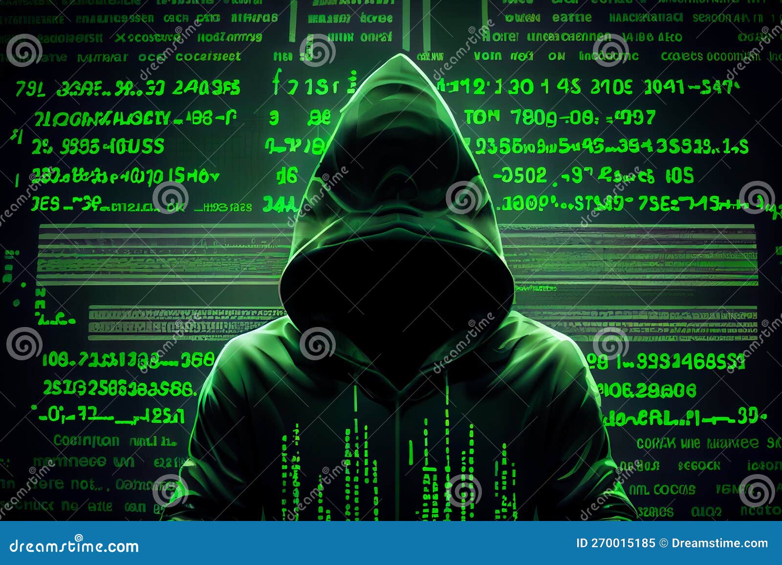 Hooded Hacker on Green Code Background. Generative AI Stock ...