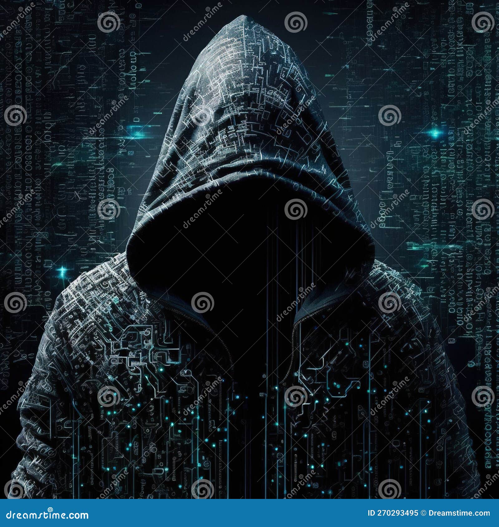 Hooded Hacker A Man In A Hooded Jacket With A Pattern On His Face