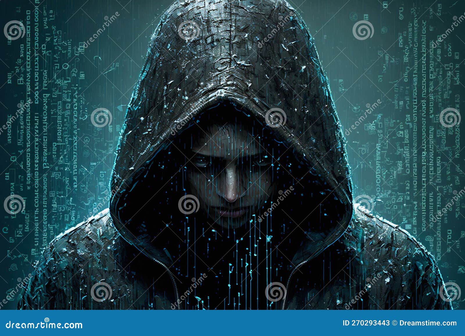 A Hooded Hacker A Man In A Hooded Jacket Is Surrounded By Numbers And