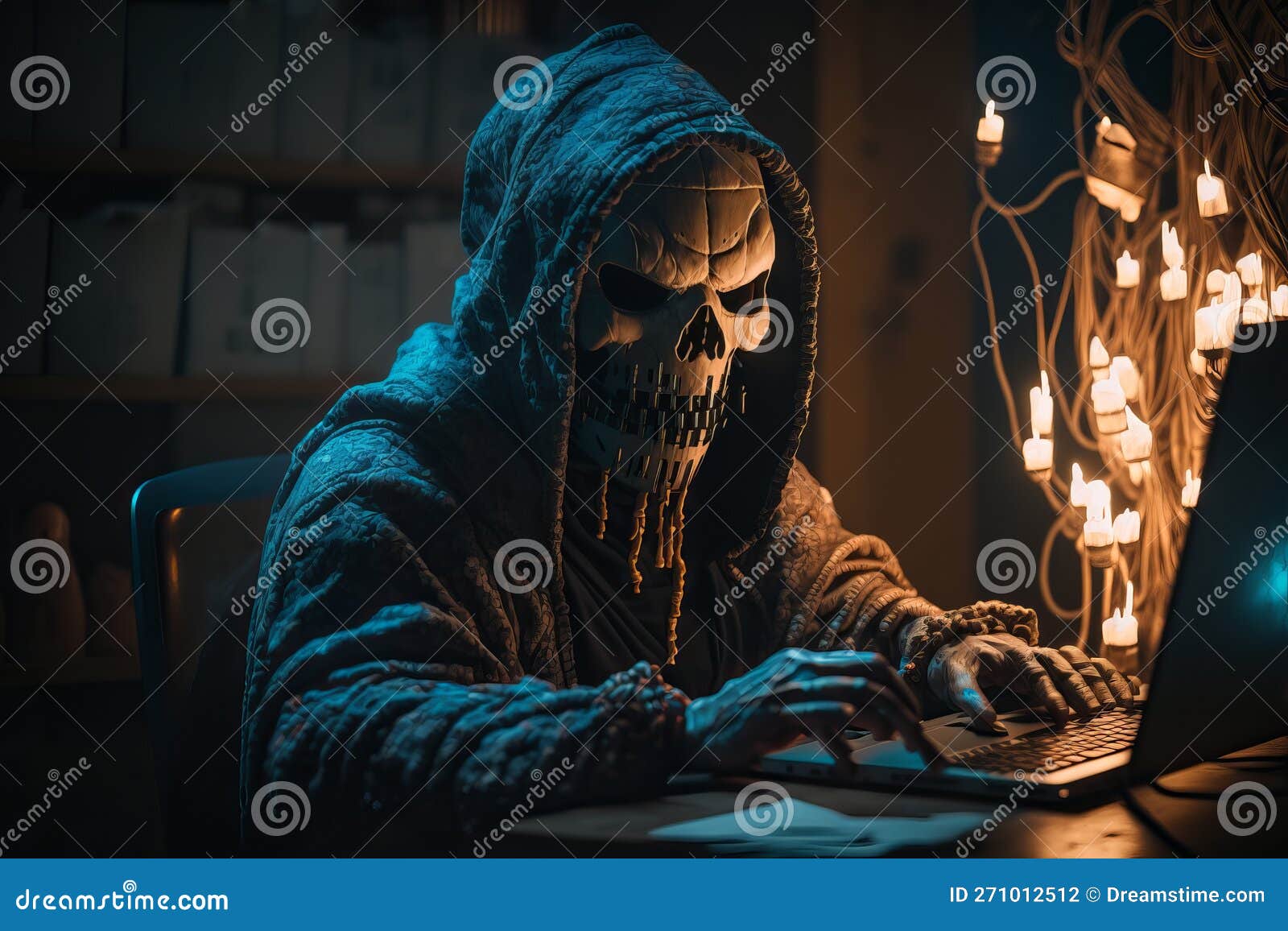 Hooded Hacker With Mask Using Laptop Break Or Attack Into Data Server Hacking Coding Or