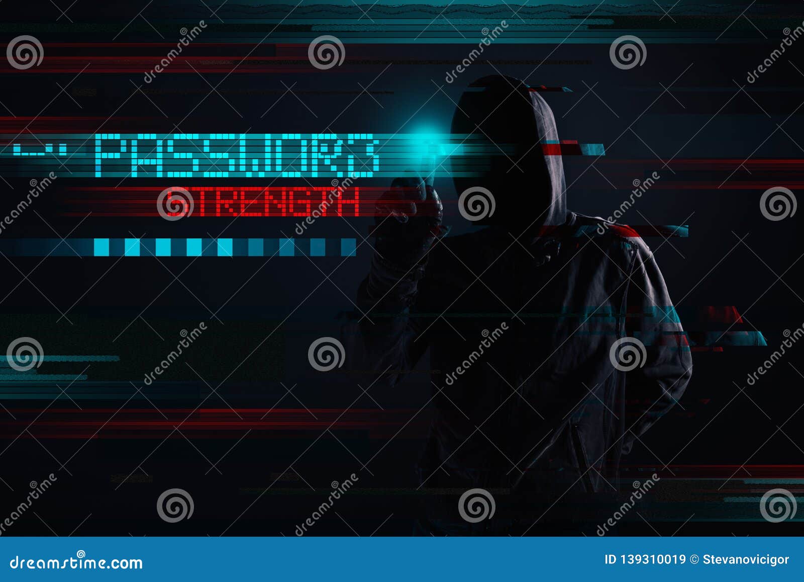 Hooded Hacker in Password Strength Concept Stock Image - Image of ...