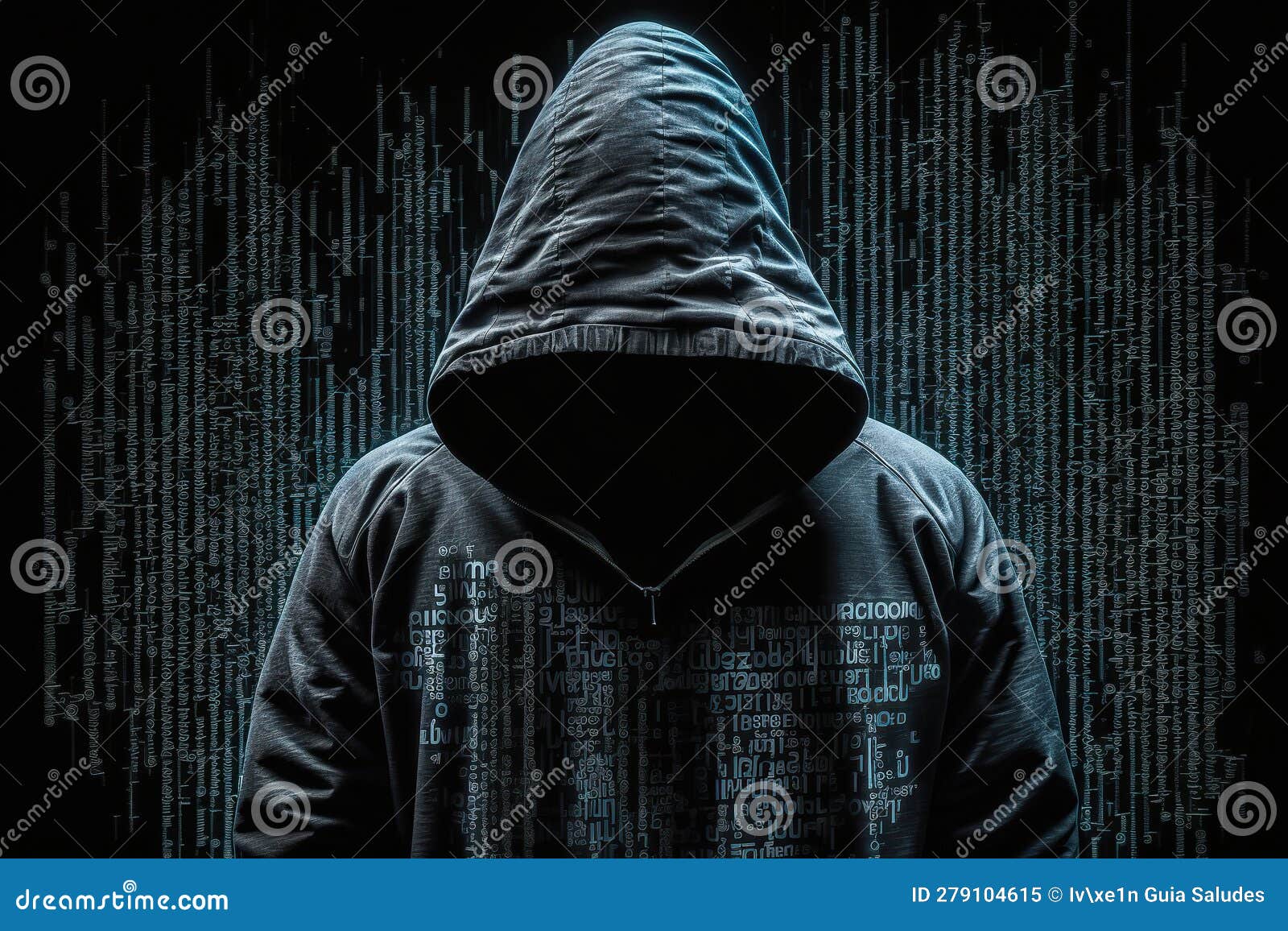 Hooded Hacker with Programming Code Background. Generative AI Stock ...