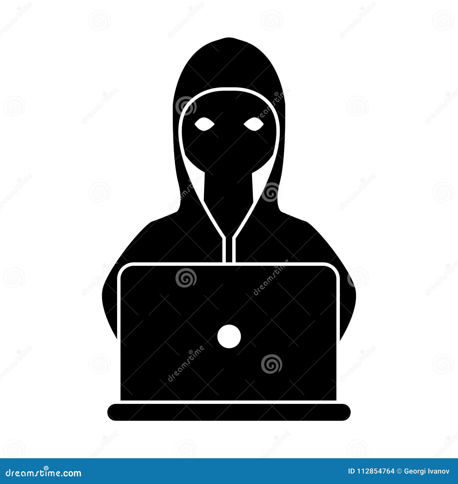 Hooded Hacker Silhouette Behind a Laptop. Isolated on White Stock ... Hooded Hacker Silhouette Behind a Laptop. Isolated on White Stock ...